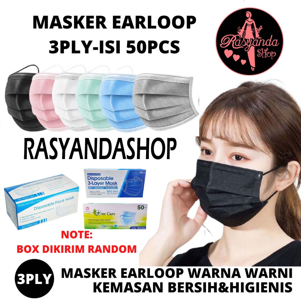 Jual Masker 3 ply Earloop Warna Warni isi 50 pcs | Shopee Indonesia