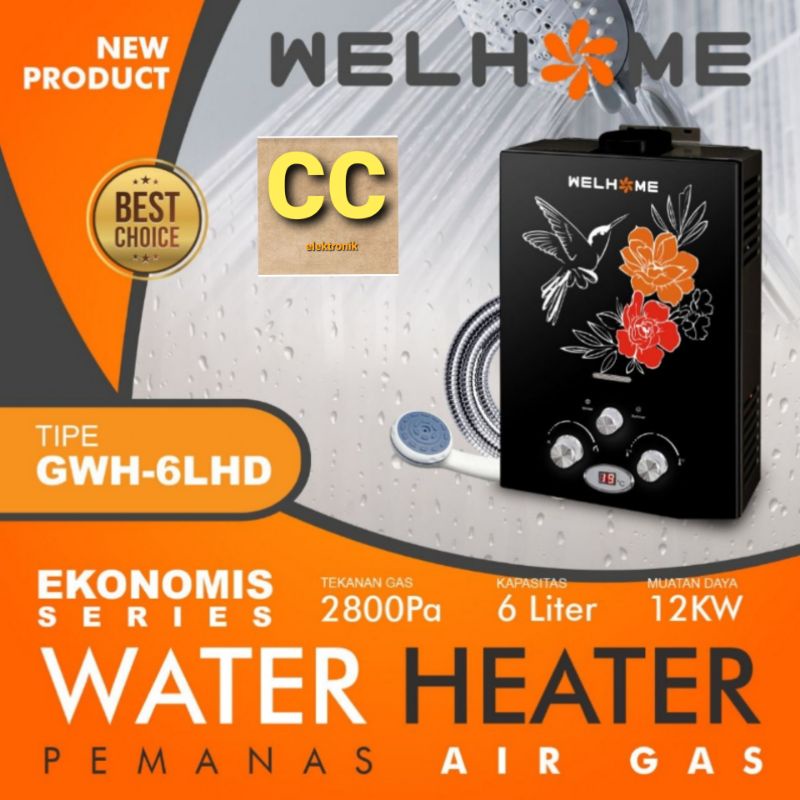 Jual WATER HEATER WELHOME / PEMANAS AIR GAS NIKO NK 6 LDN hitam NK6LDN ...