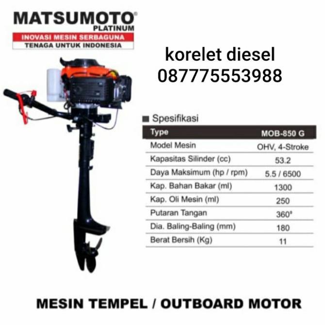 Jual Mesin Perahu Tempel Outboard Mob850G 5Hp 4Tak Matsumoto | Shopee Indonesia