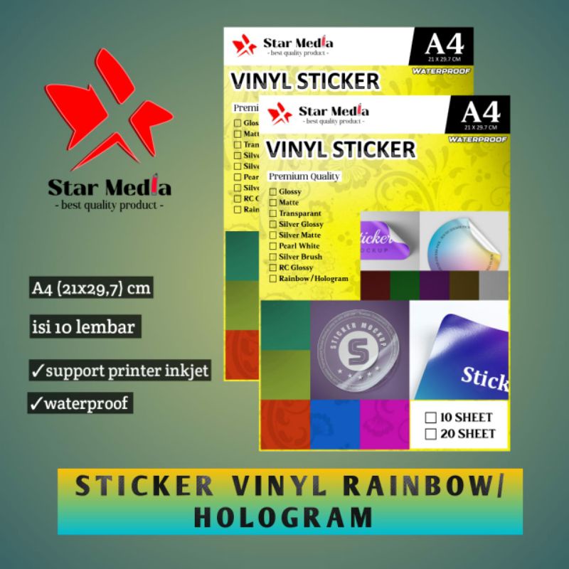 Jual Kertas sticker vinyl hologram A4 isi 10 lembar/stiker vinil ...
