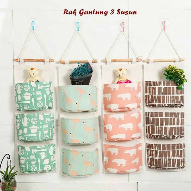 Jual Rak Gantung 3 Susun multifungsi / Rak Kantong Kain Kanvas 3 Pouch ...