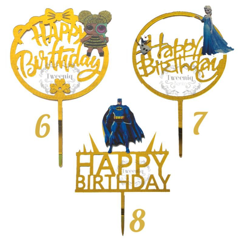 Jual Topper HBD Font 6 7 8 acrylic hiasan tusukan kue akrilik Happy ...