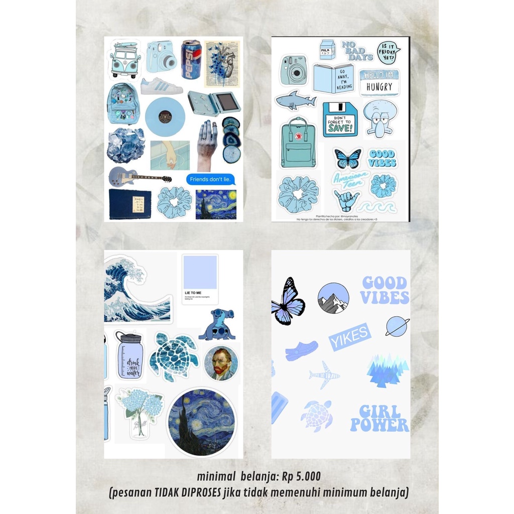 Jual blue theme sticker for handphone/laptop/scrapbook journal (stiker ...