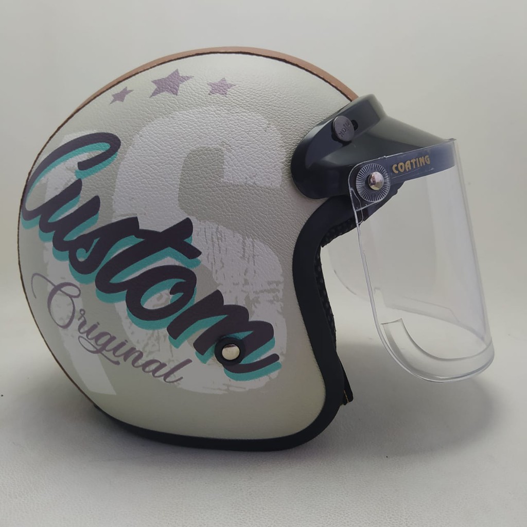 Jual Helm Bogo Retro Kulit 16 Custom Original Model kaca Bubble Flat ...