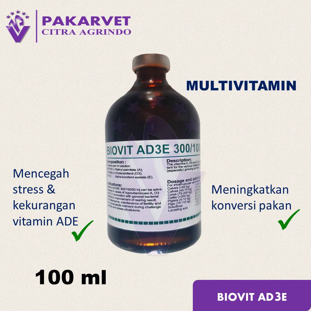 Jual BIOVIT AD3E Inj 100 ml Vitamin A D E Ternak Meningkatkan kesuburan ...