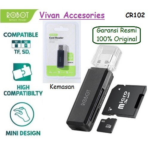Jual ROBOT CR102 USB 3.0 Cap Design With 2 Slot Card Reader BLACK | Shopee Indonesia