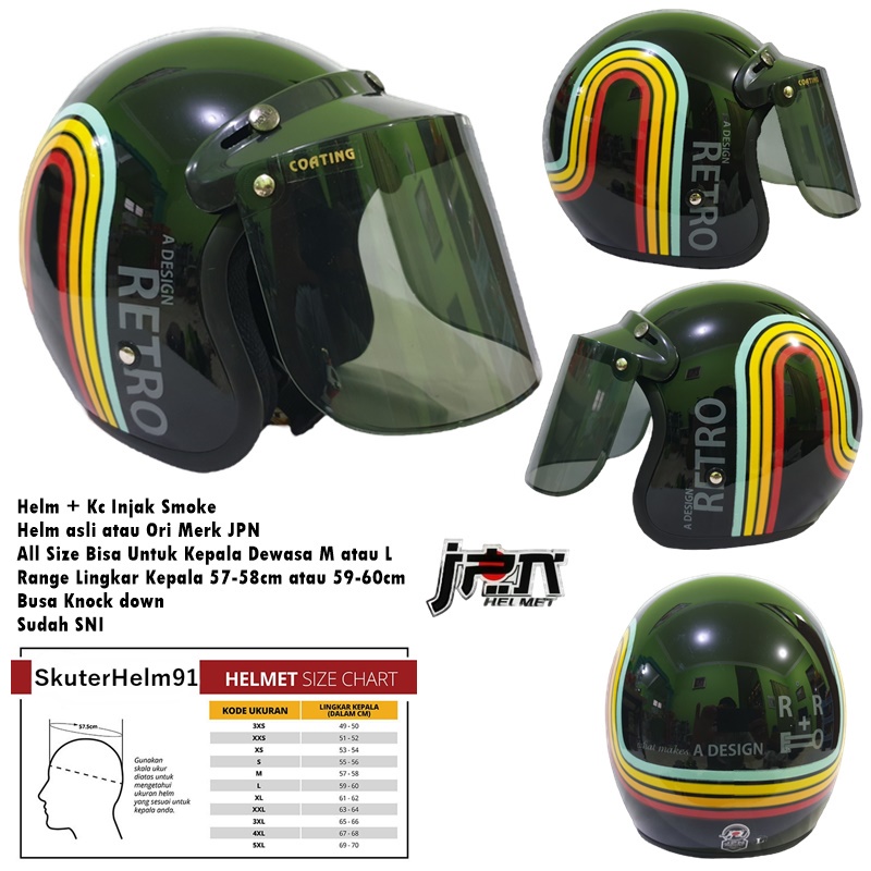 Jual Helm Bogo Dewasa JPN Retro Klasik A Design Rainbow Pelangi Hitam ...