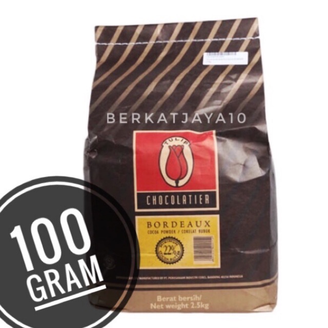 Jual Bubuk Coklat Repack 100 Gram Tulip Bordeaux Pure Cocoa Powder ...