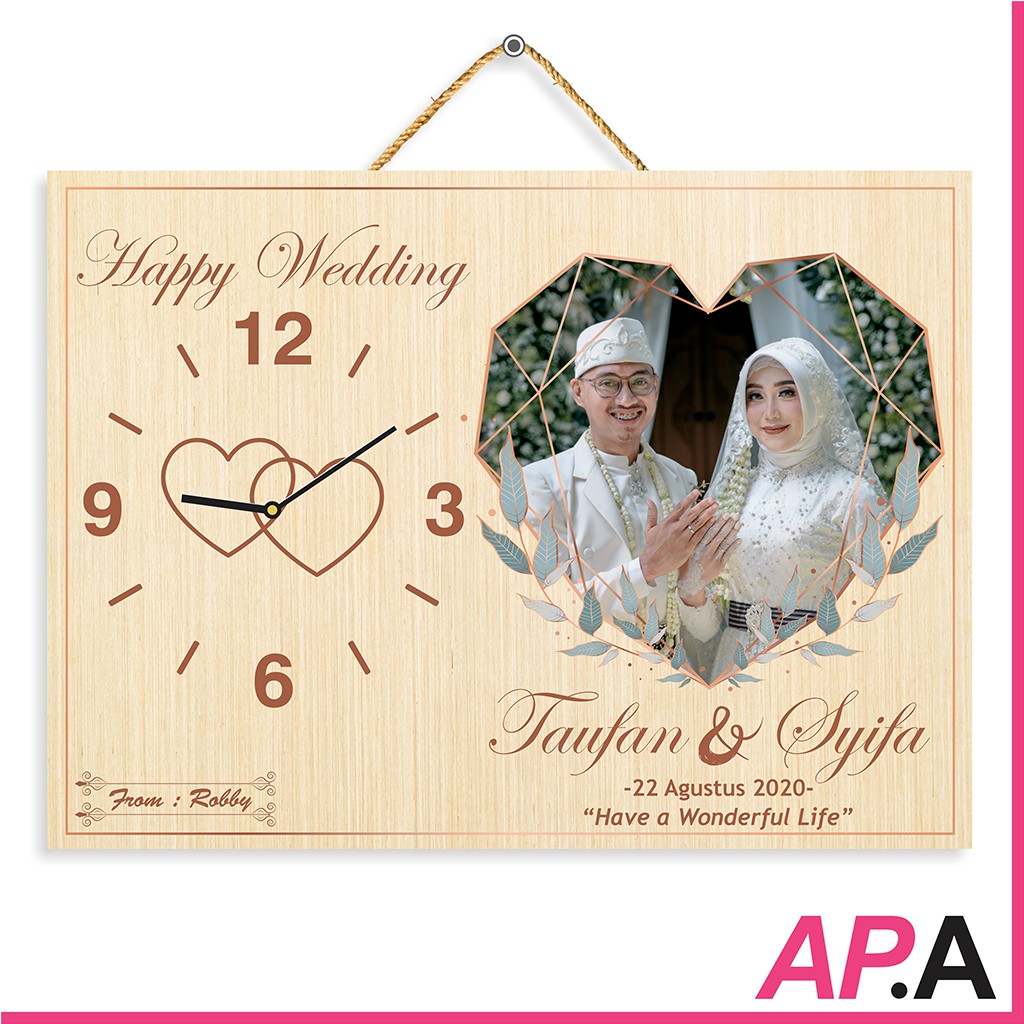 Jual Jam Dinding Unik Custom Foto Nama Souvenir Pernikahan Kayu Hadiah ...