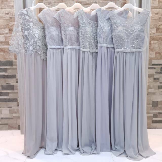 Jual SILVER GREY Longdress gaun pesta brukat / night gown / bridesmaid ...