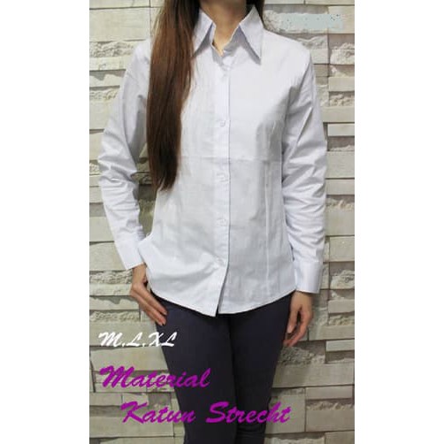 Jual Kemeja ./ Hem Putih Polos Lengan Panjang Wanita - Putih, M Ke903 ...