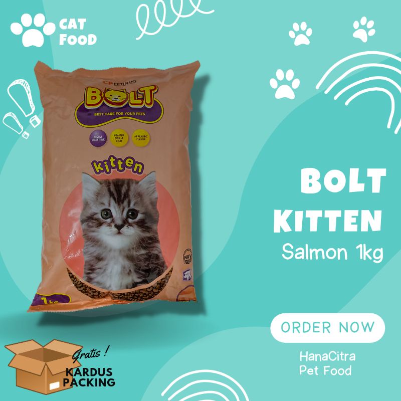 Jual Bolt Makanan Kucing Kitten Rasa Salmon 1kg / Bolt Kitten Cat Food ...