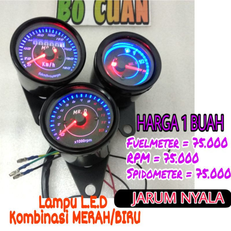 Jual speedometer rpm amper bensin bulat hitam spidometer spido custom ...