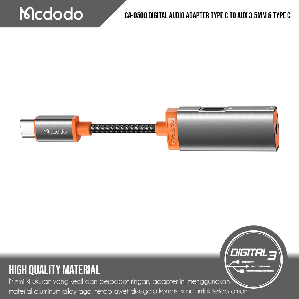 Jual Mcdodo CA-0500 Splitter Audio Jack 3.5mm Aux + Type C PD 60W ...
