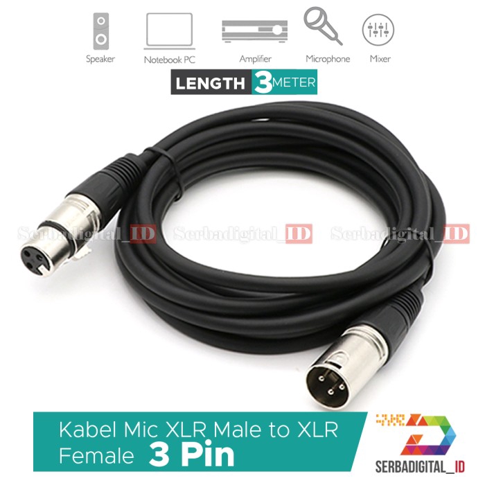 Jual Kabel Mic XLR Male to XLR Female 3 Pin 3 Meter Microphone | Shopee Indonesia