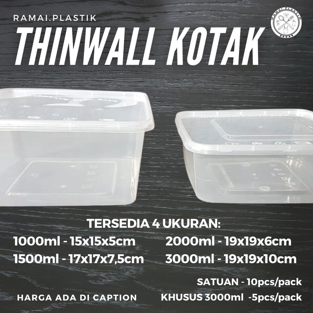Jual Thinwall Kotak/ kotak plastik bening Ukuran 1000ml, 2000ml (Isi 10 ...