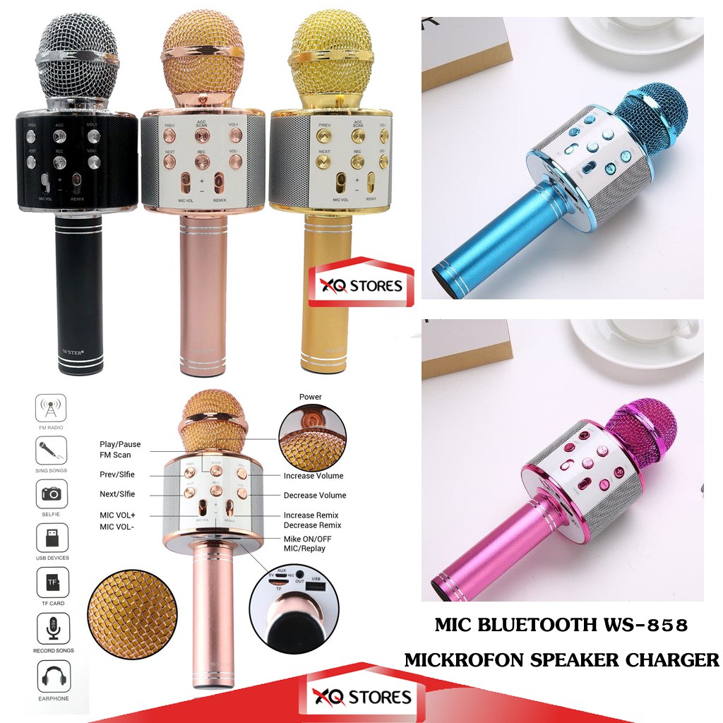 Jual MIC Bluetooth WS-858 Wster Smule Wireless Karaoke / Mickrofon Karaoke Speaker Charger ...