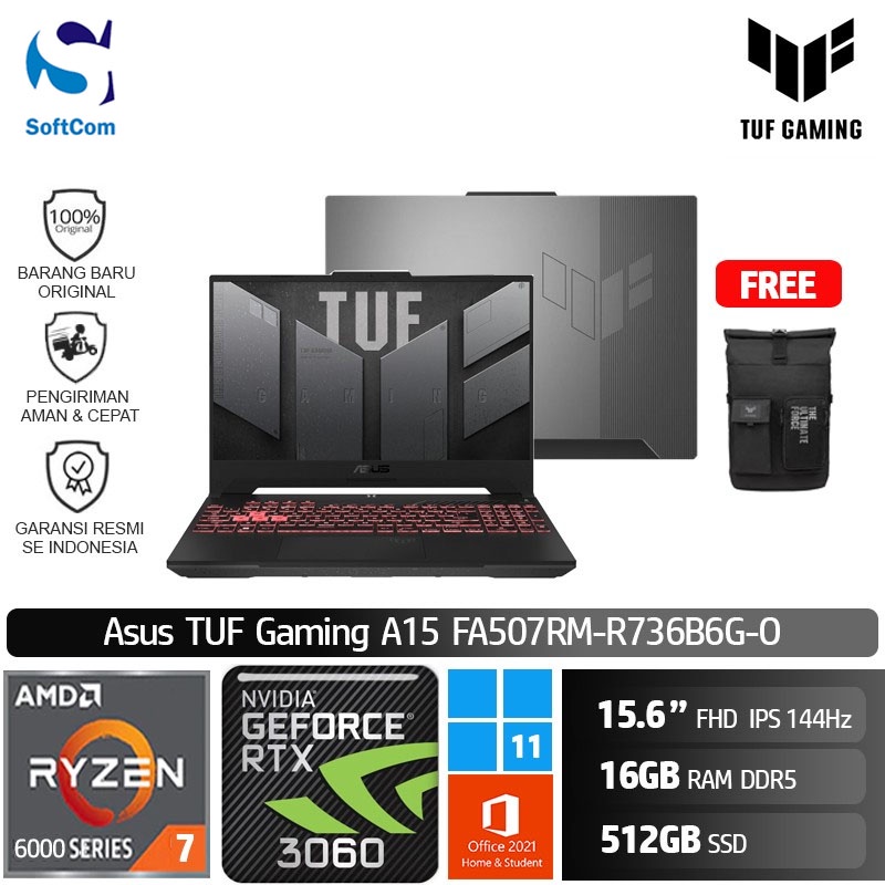 Jual Asus TUF A15 FA507RM R736B6G R7 6800H/16GB/512GB/RTX3060 6GB/W11 ...