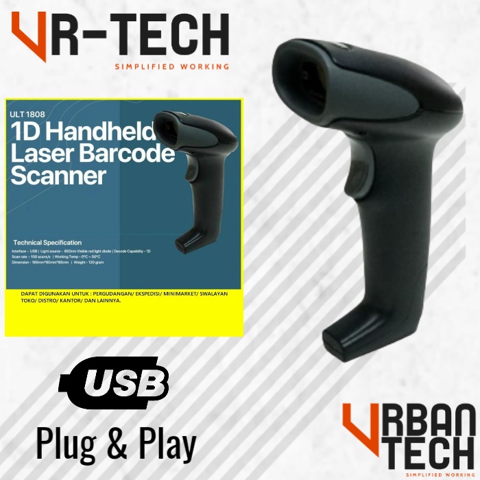 Jual BARCODE SCANNER 1D LASER ULT-1808 USB HANDLED SCAN (MESIN KASIR ...