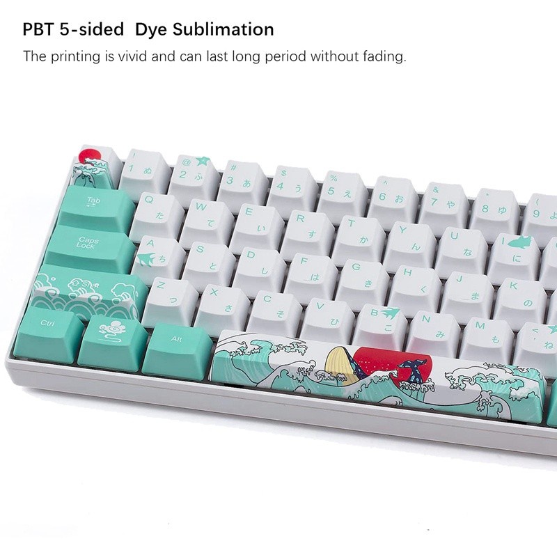 Jual Keycaps PBT Ukiyo e Japanese sea waves - coral sea 60% keyboard ...