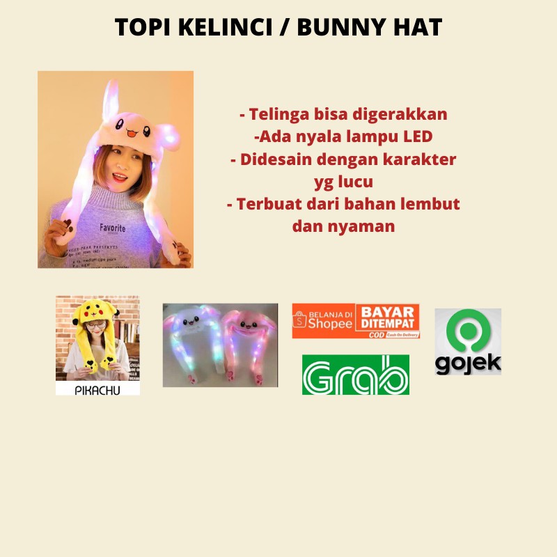 Jual Topi Kupluk Bunny Hat Topi Telinga Gerak Lampu LED Topi Kelinci ...