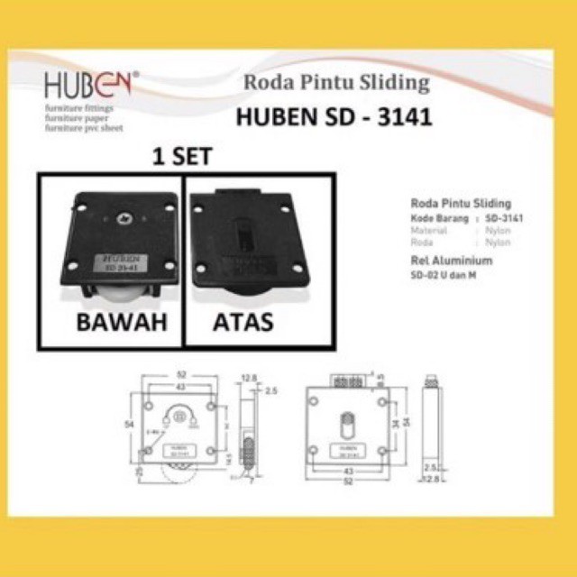 Jual Roda Pintu Lemari Sliding / Geser HUBEN SD 3141 Roda Pintu Sliding ...