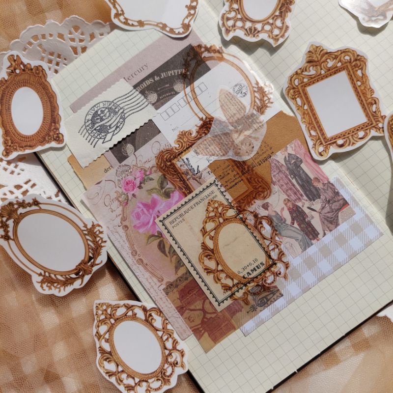 Jual 10pcs gold frame transparan sticker bingkai untuk journaling ...