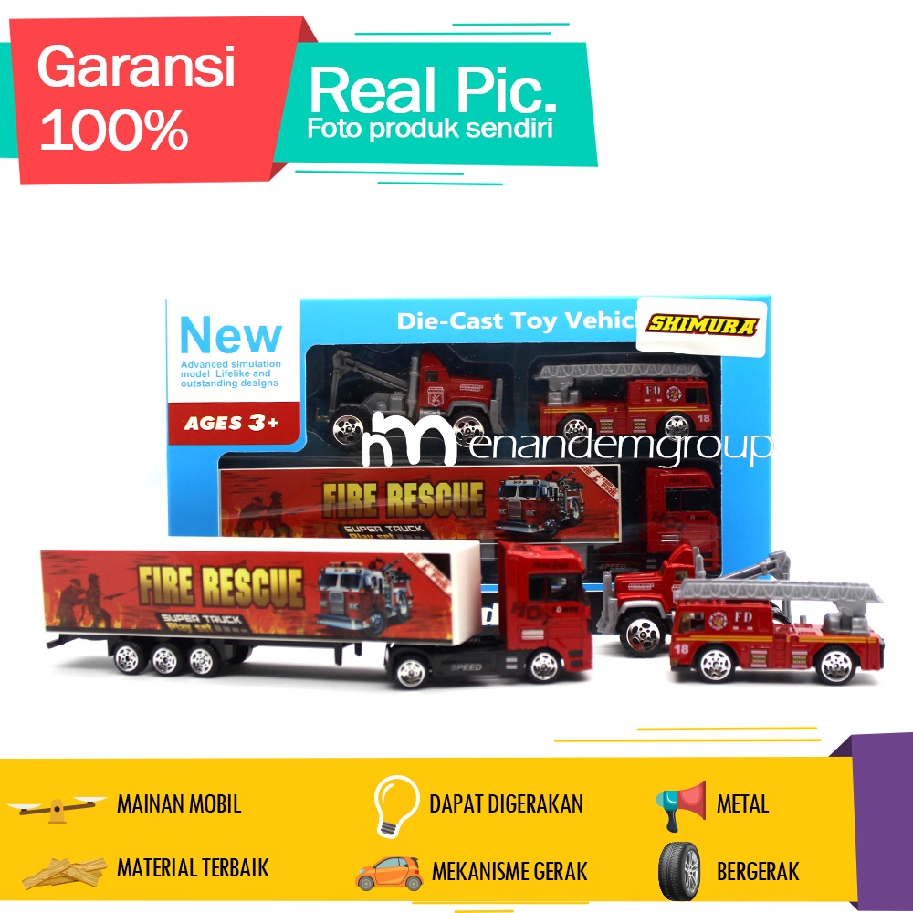 Jual Mainan Diecast Miniatur Mobil Truk Kontainer Pemadam Kebakaran ...
