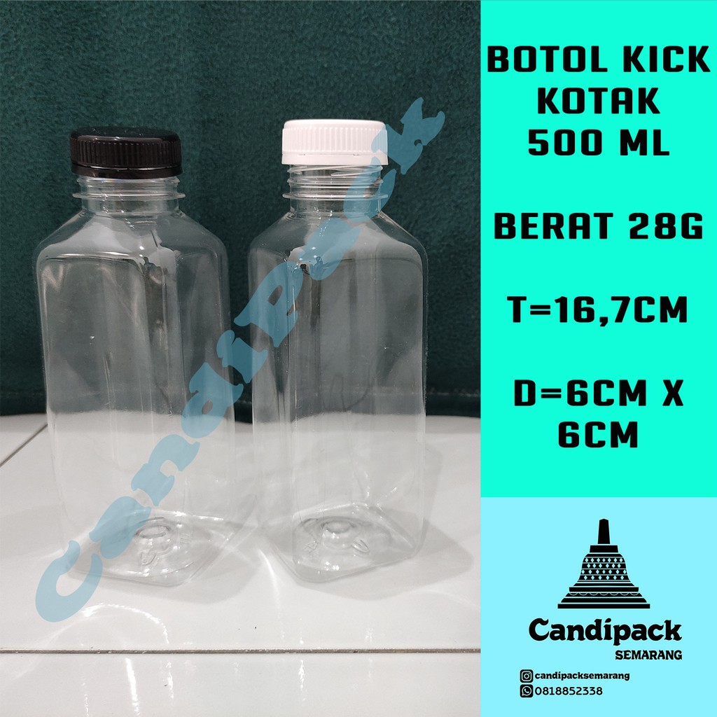 Jual Botol Kick Square (Kotak) 500 mL / Botol Plastik Kotak 500 mL 28gr ...