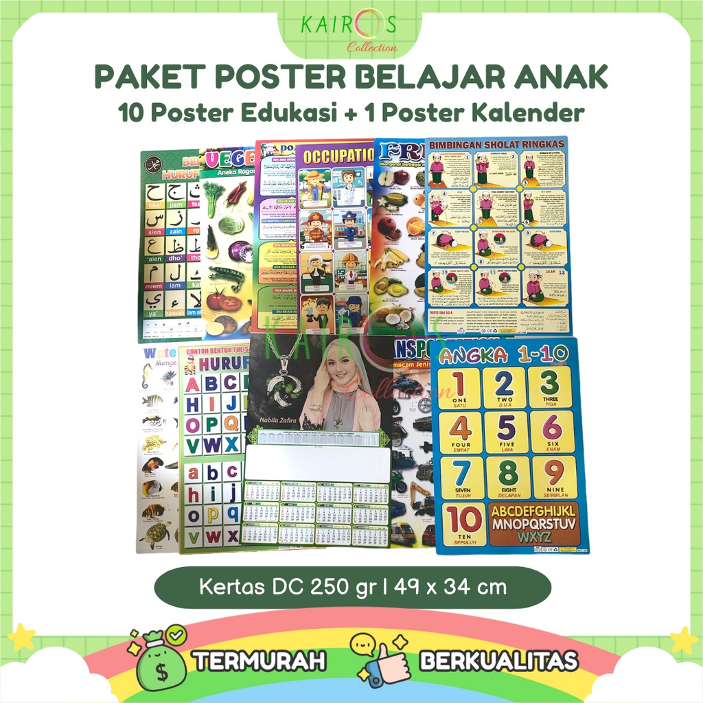 Jual Paket 10 Poster Belajar Anak Edukasi PAUD TK Poster Dinding ABC ...