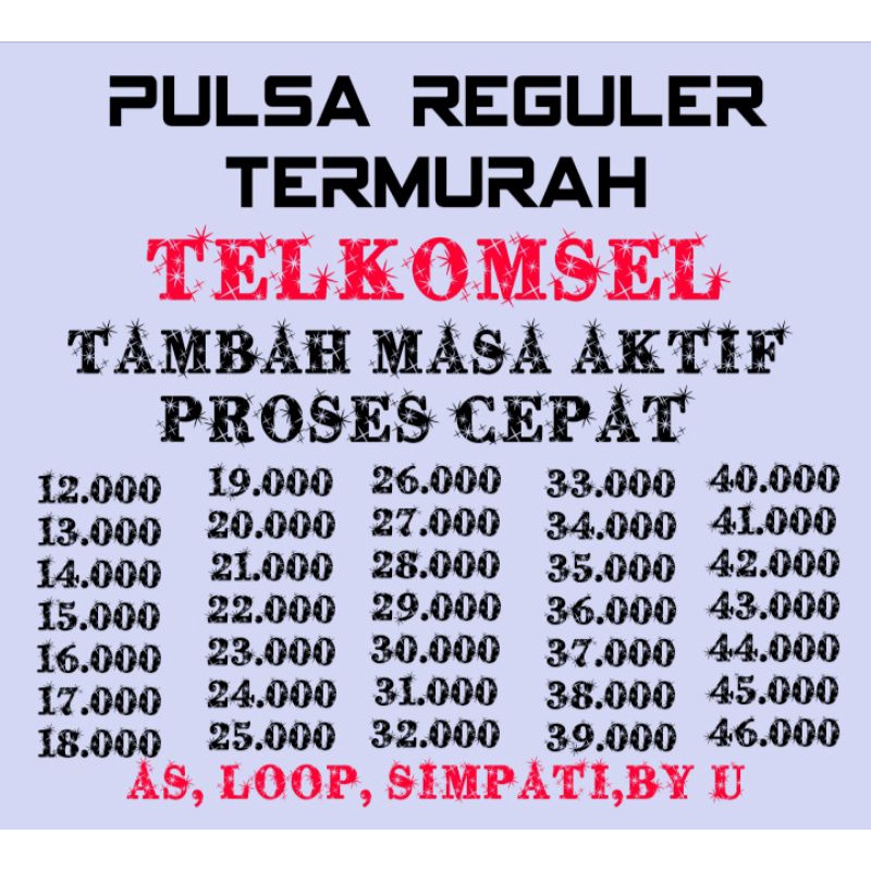 Jual PROSES CEPAT PULSA REGULER TELKOMSEL 12.000 SAMPAI 50.000 TAMBAH ...