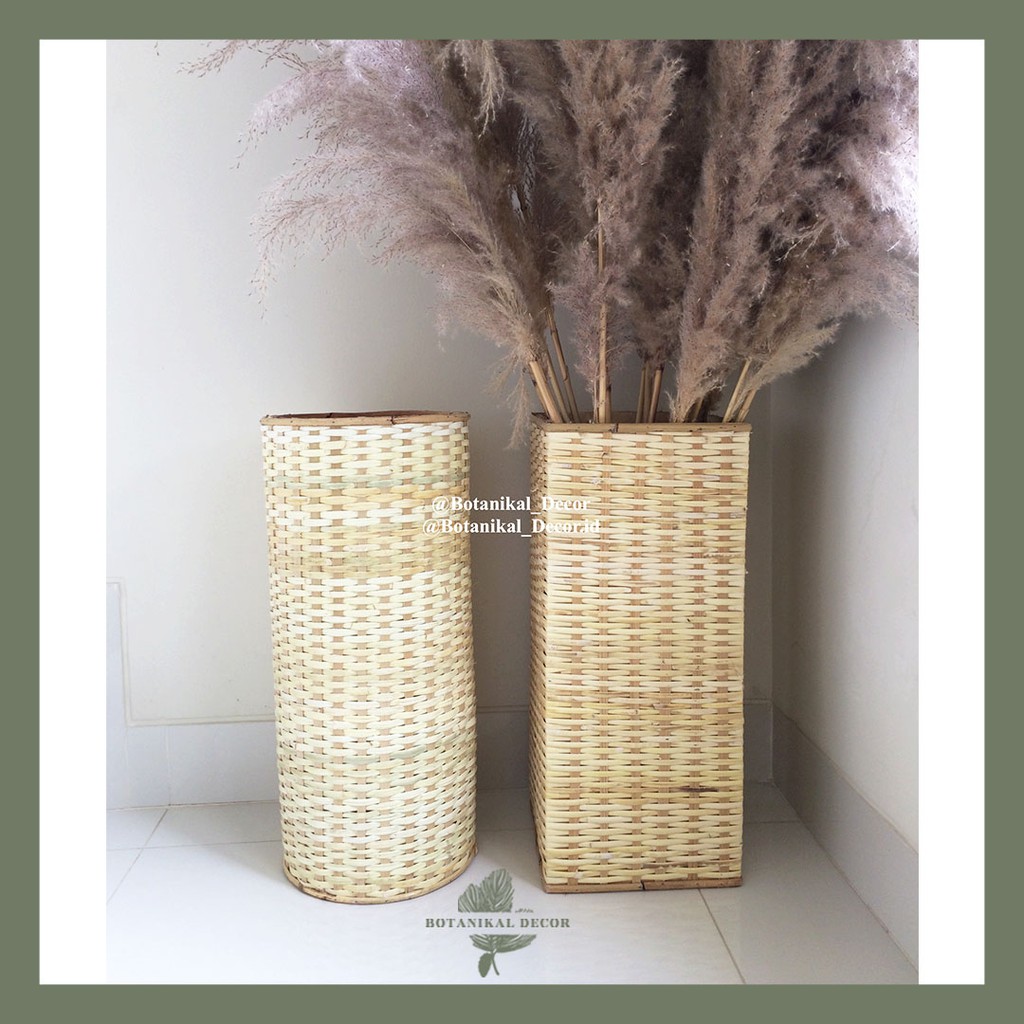 Jual Vas Bunga Pot Rotan Tinggi Asli Anyaman Bambu Dekorasi Pampas ...
