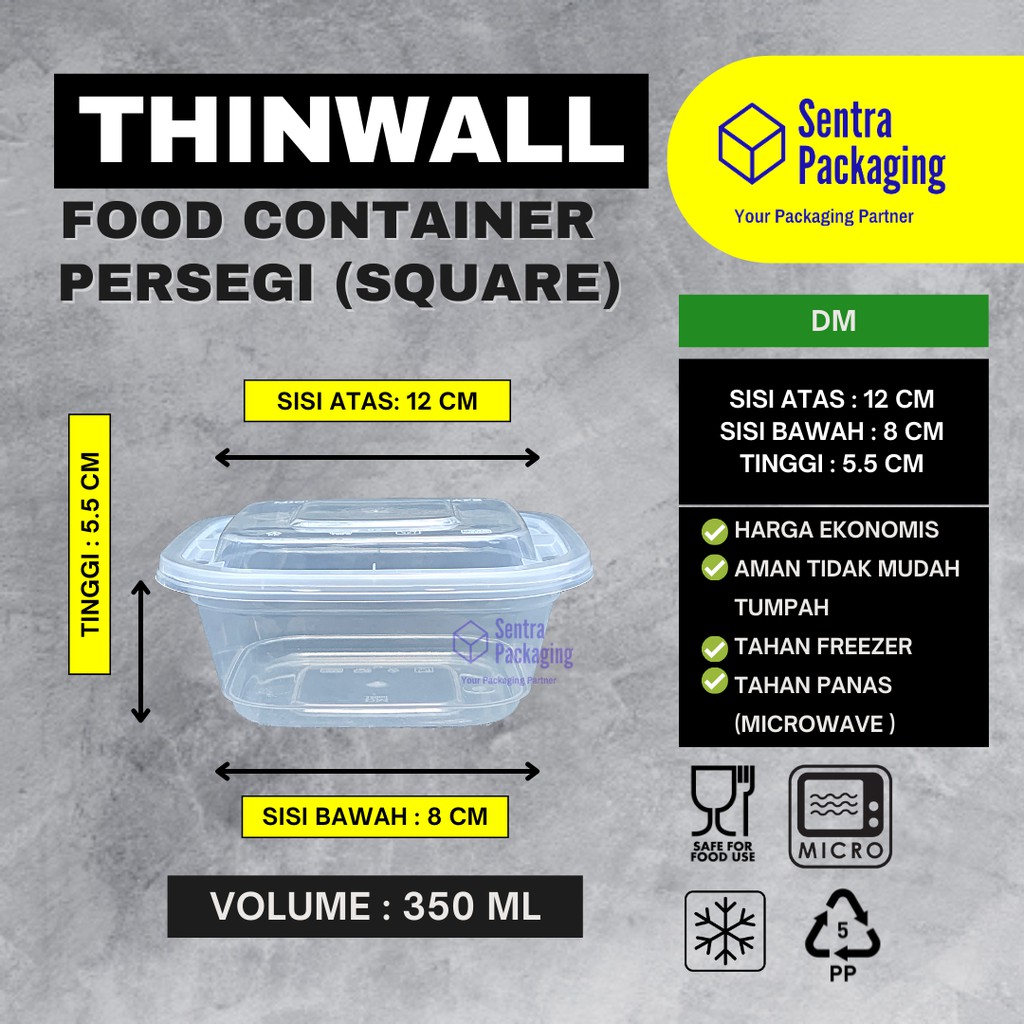 Jual Kotak Makan Plastik 350ml Thinwall Persegi Square Food