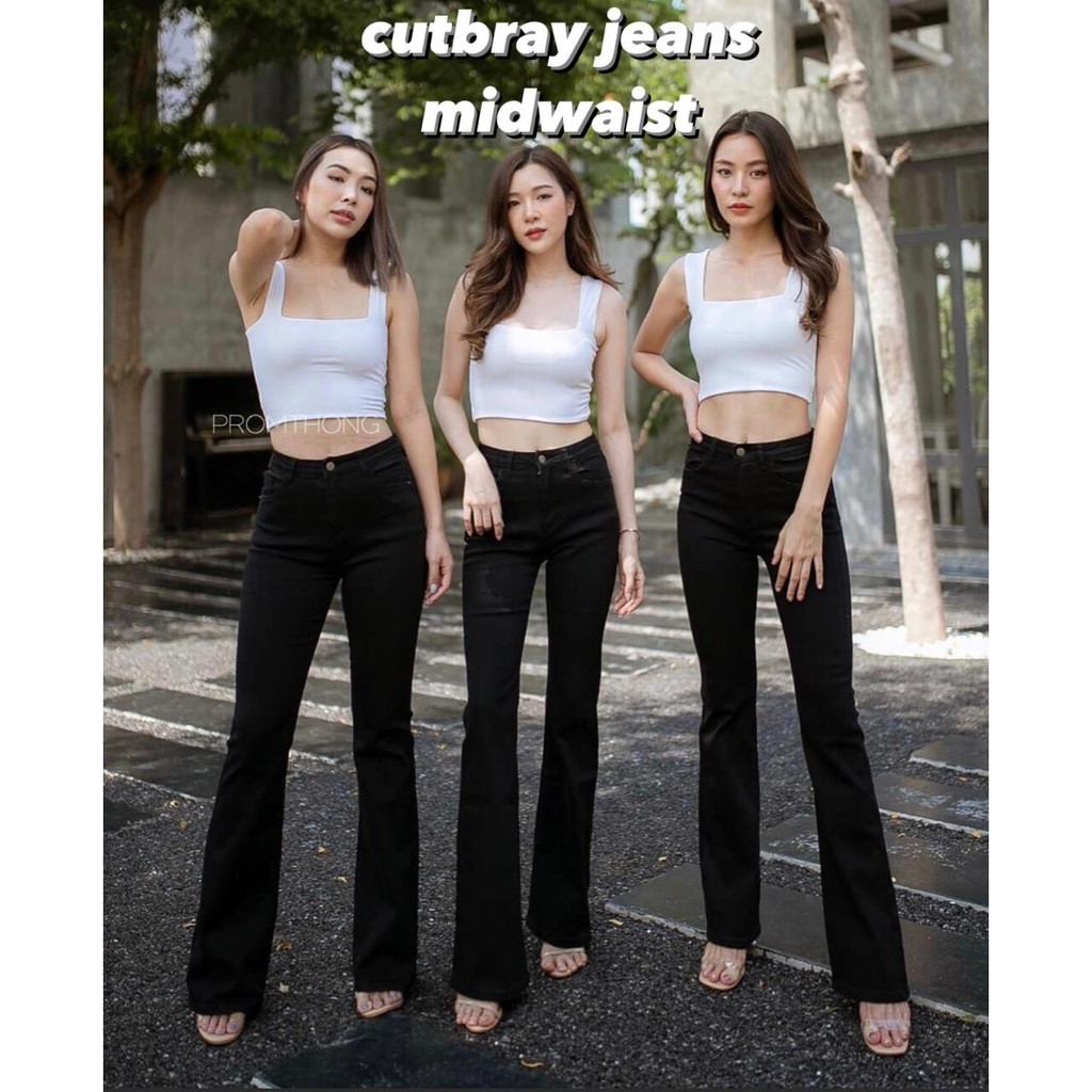 Jual 4 warna - cutbray jeans lebar bawah hitam navy biru medium dongker ...