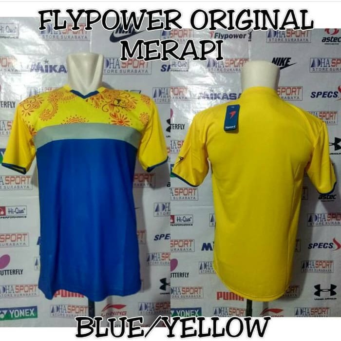 Jual BAJU BADMINTON FLYPOWER MERAPI ORIGINAL BLUE YELLOW JERSEY ...