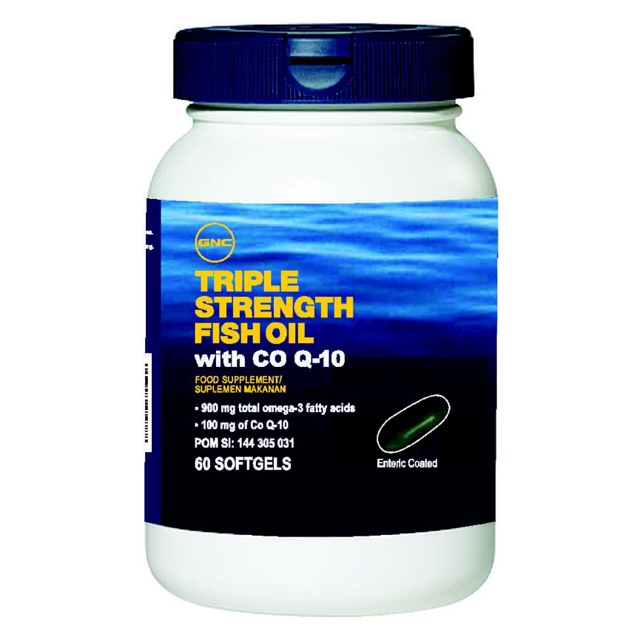 Jual GNC Triple Strength Fish Oil COQ10 60 Softgels Omega 3 LDL Brain ...