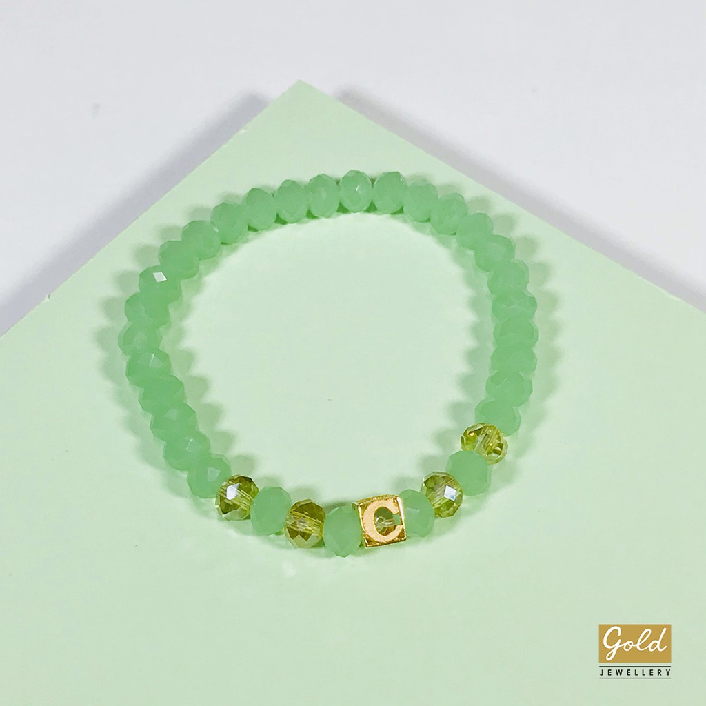 Jual Gelang tali emas kuning kadar 700 70% charm inisial C batu kristal ...