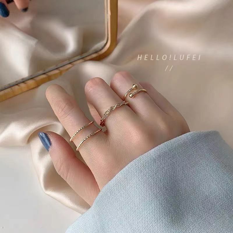 Jual 3pcs cincin Wild Hollow Pearl Joint Ring Combination Minimalis ...