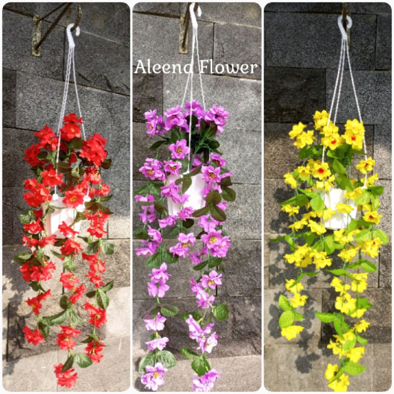 Jual (COD) BUNGA GANTUNG ARTIFICIAL 80 CM + POT GANTUNG DIAMETER 15CM ...