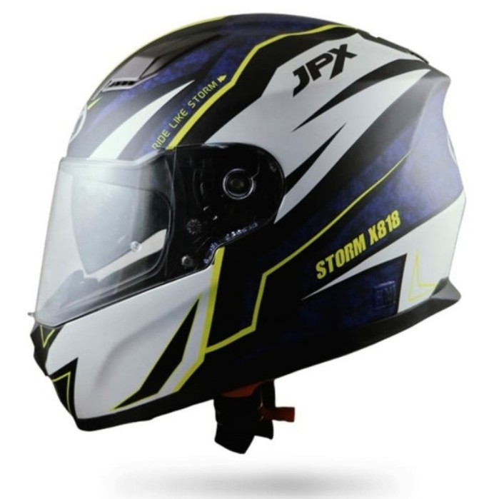 Jual HELM FULL FACE JPX STORM X 818 AVATAR FURRY SUPER BLACK HITAM BIRU ...