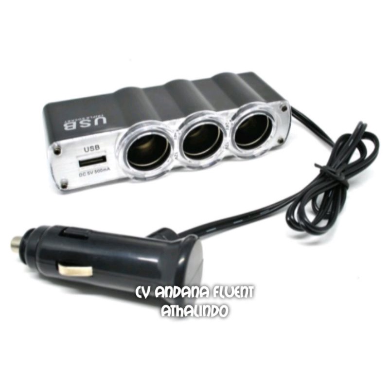 Jual saver mobil triple charger mobil 3 socket sambungan cas mobil 3 ...