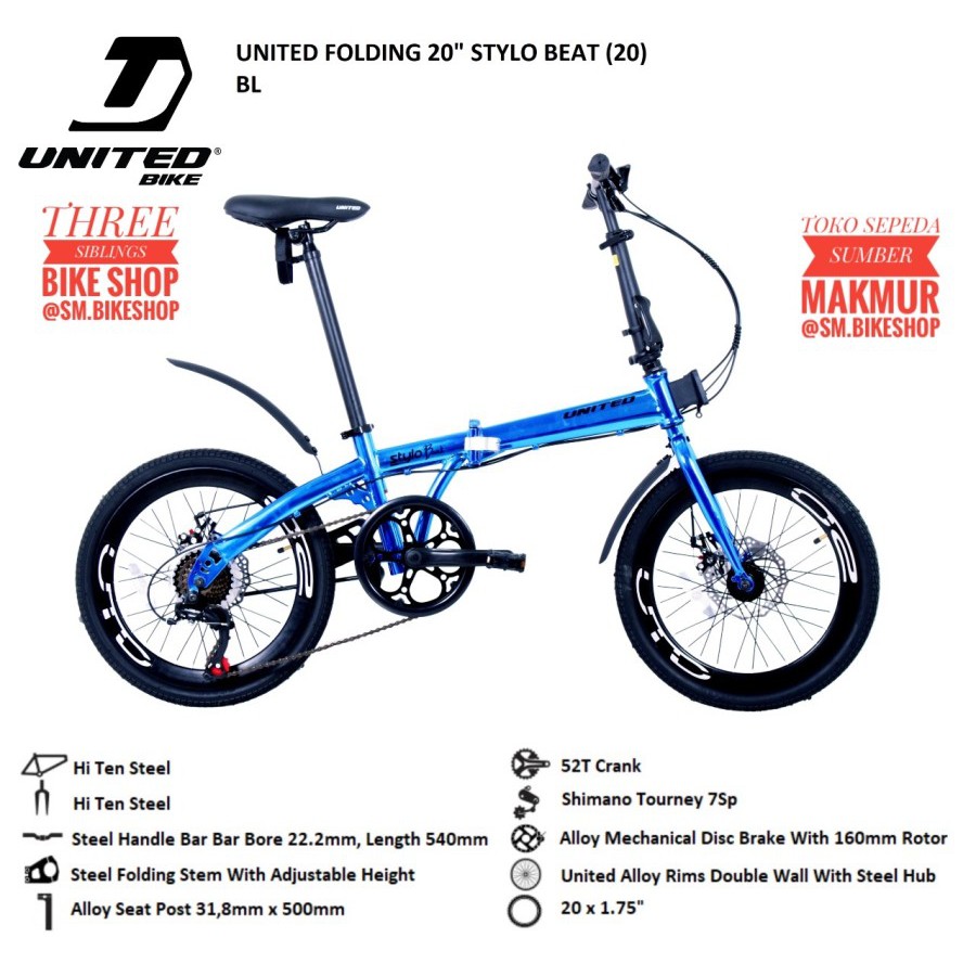 Jual SEPEDA LIPAT UNITED STYLO BEAT 20 INCH BLUE SHIMANO TOURNEY 7 ...