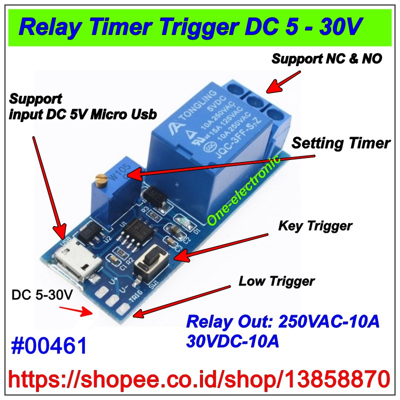 Jual Delay Relay in 5-30v Out 10A 250VAC, Trigger Timer Switch Modul ...