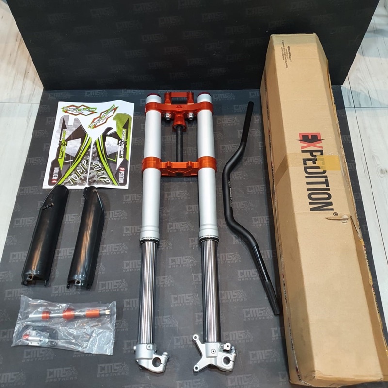 Jual USD Upsidedown Shock Depan plus Stang KLX Expedition Real Jump Silver Orange | Shopee Indonesia