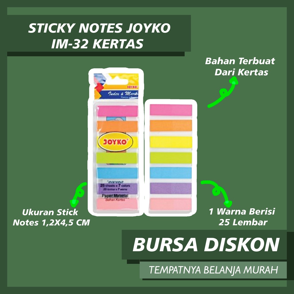 Jual Joyko Sticky Note IM-32 & IM-30 Index Mark Plastik & Kertas Notes ...