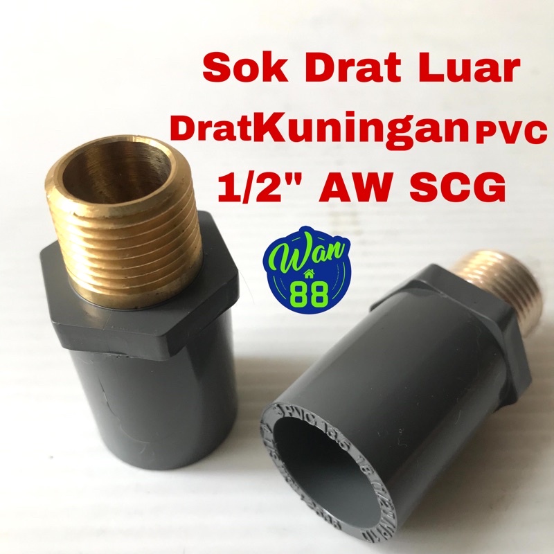 Jual Sok Drat Luar PVC drat Kuningan 1/2” AW SCG | Shopee Indonesia