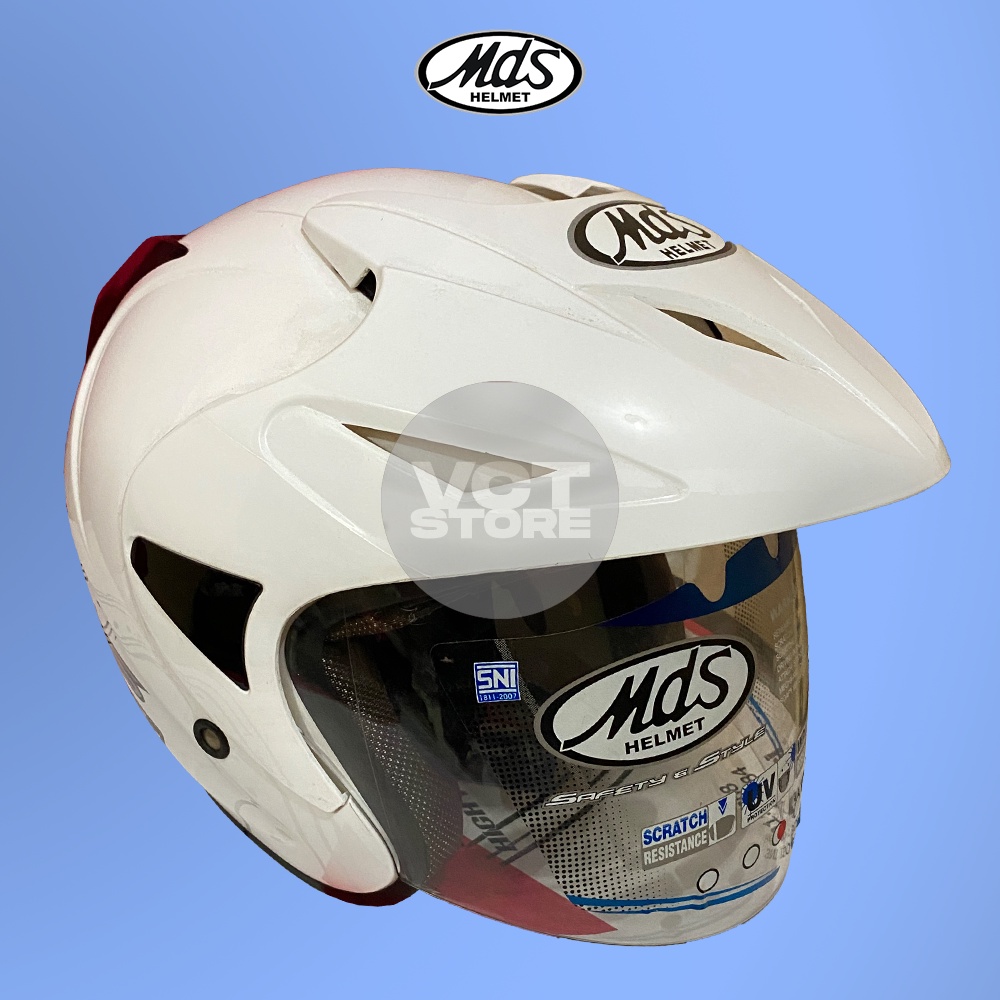 Jual Helm MDS Half Face Protector Solid | (Merah/ Putih) | Shopee Indonesia