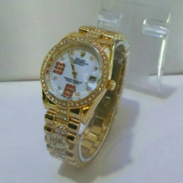 Jual JAM TANGAN WANITA ROLEX DIAMOND GLAMOUR TANGAL AKTIF RANTAI GOLD ...