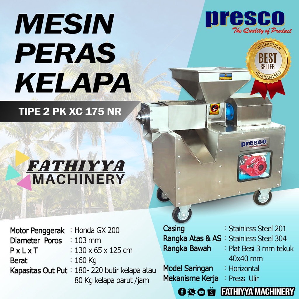 Jual Mesin Peras Santan Kelapa Merek Presco Model Malaysia Ukuran 2 PK ...