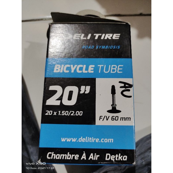 Jual ban dalam sepeda lipat ukuran 20x1.50-2.00 merk Deli tire pentil presta 6cm | Shopee Indonesia